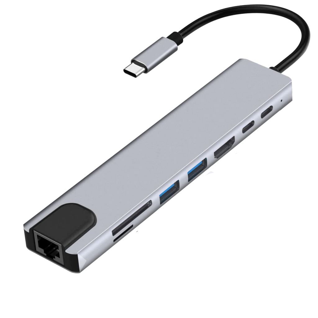 8-in-1 Ethernet USB Type C Hub,rj45 ethernet wired port